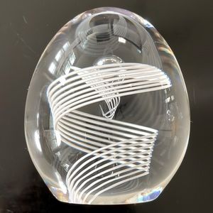Steuben | Art | Signed Steuben White Swirl Tear Drop Glass Paperweight ...